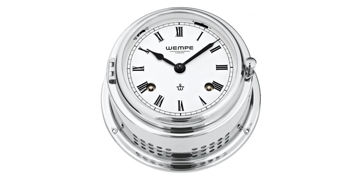 Wempe Ship Clock Bremen II Chrome-plated Brass Roman Numerals - ARC Marine
