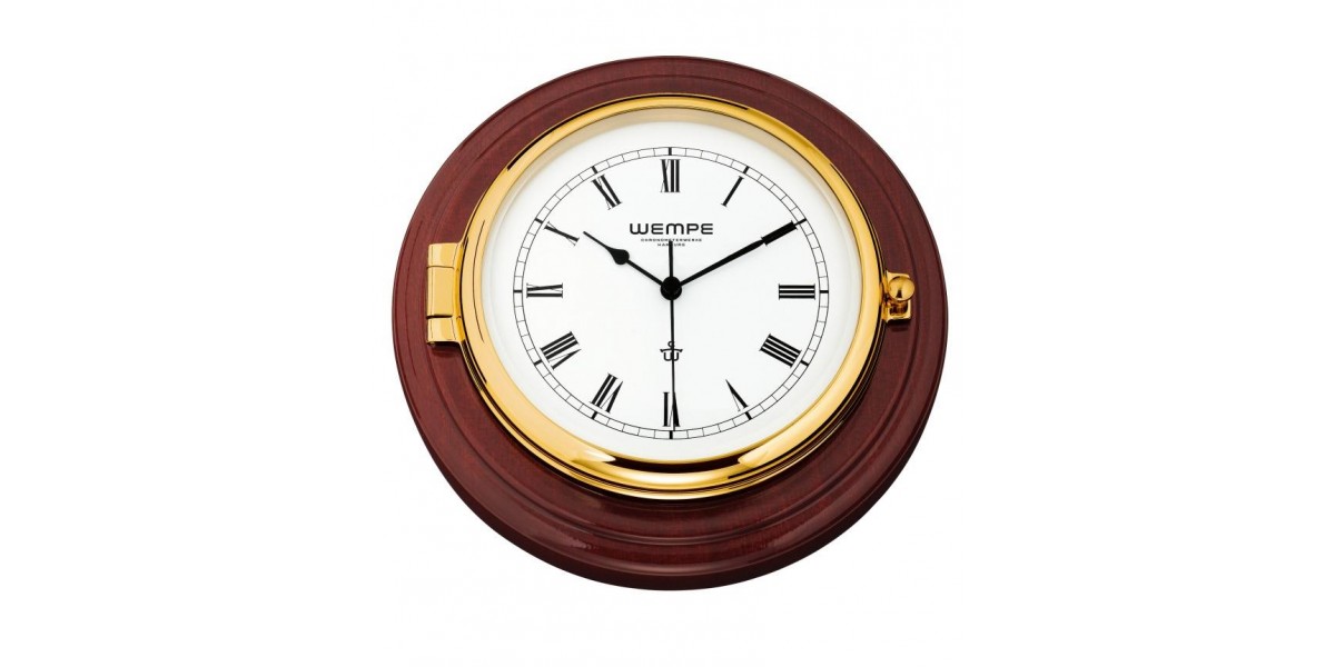 Wempe Skipper Roman Ship's Clock - Mahogany / Brass - ARC Marine