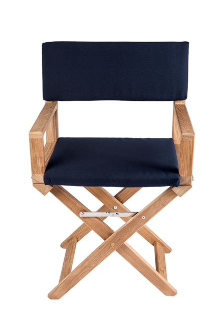 ARC Marine Teak regisseursstoel The Edge met donkerblauwe kussens voor op de boot - Geolied ...